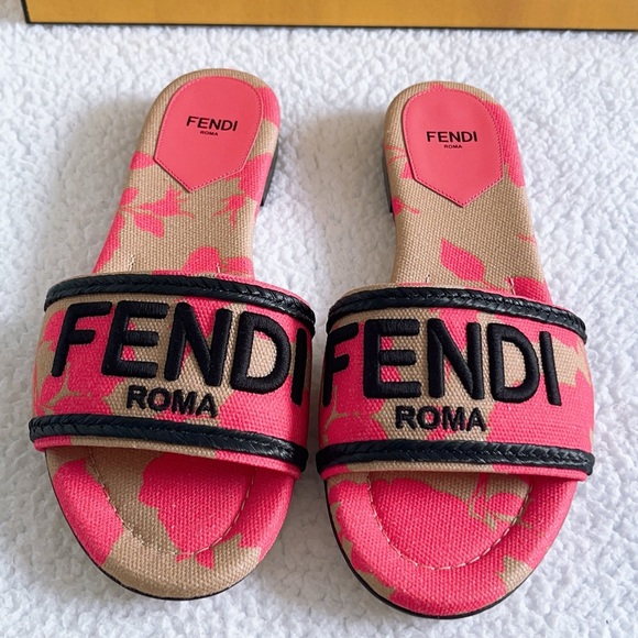 Fendi | Shoes | Authentic Fendi Womens Signature Canvas Slide Sandal ...